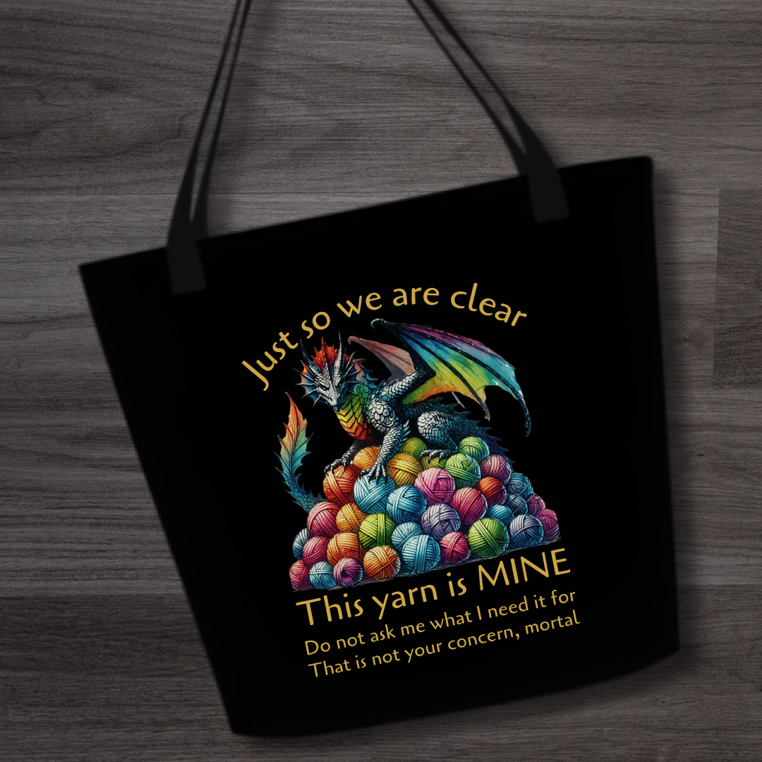 Yarn Dragon with slogan Large Tote Bag – Rhapsodye Yarns
